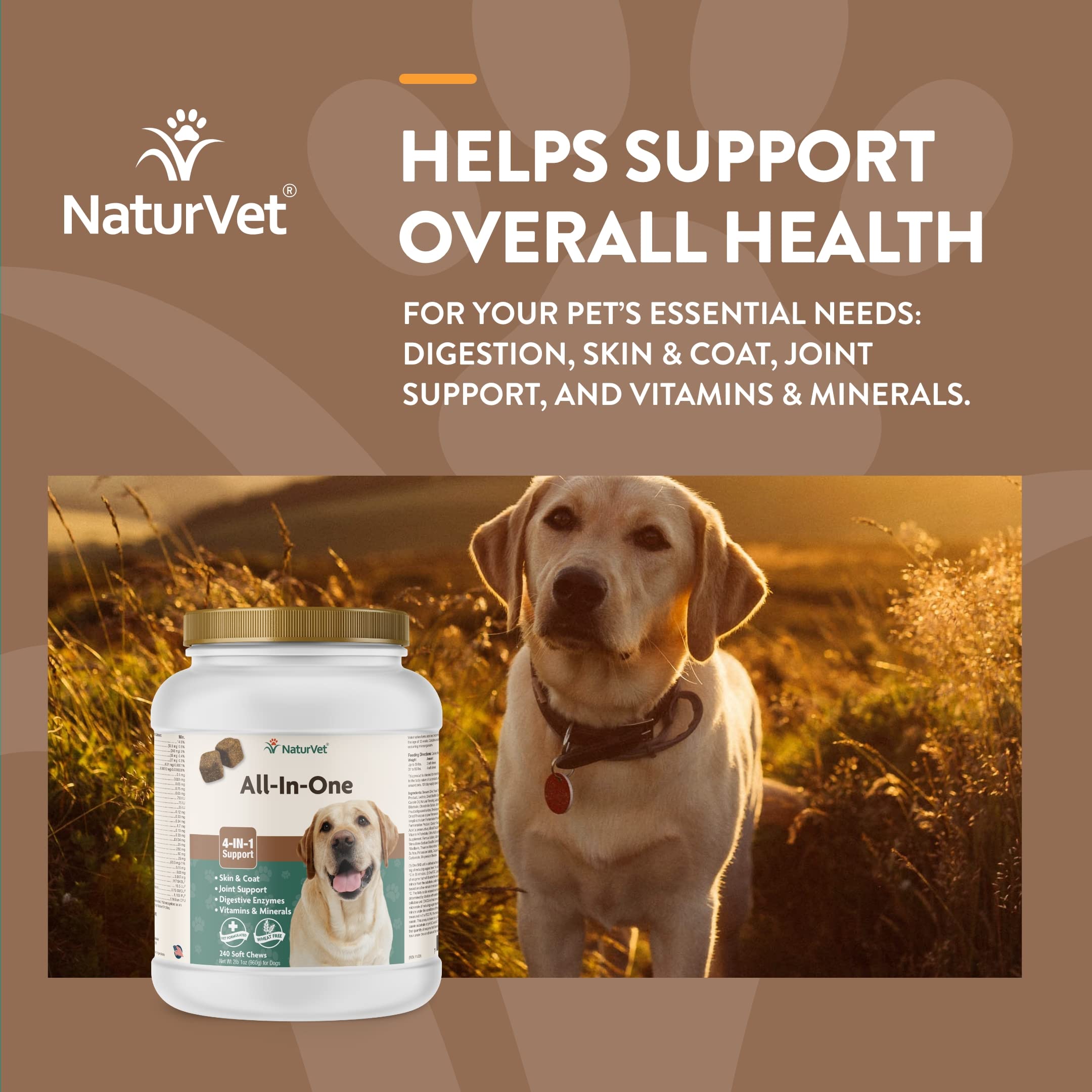 NaturVet β Advanced Probiotics & Enzymes β Supports and Balances Pets with Sensitive Stomachs β 240 ct & All-in-One Dog Supplement - for Joint Support, Digestion, Skin, Coat Care β 240 Soft Chews