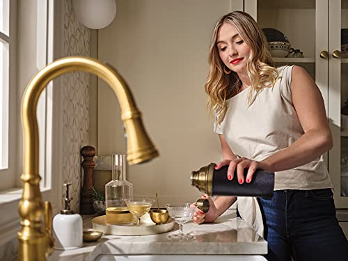Moen Weymouth Brushed Gold Smart Faucet Touchless Pull Down Sprayer Kitchen Faucet with Voice Control and Power Boost, S73004EVBG