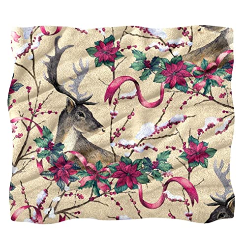 Reindeer with Flowerl Throw Blanket 59x39 Warm Soft Blankets and Throws for Sofa