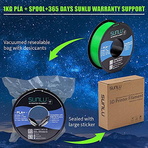 PLA+ 3D Printer Filament 1.75mm, SUNLU PLA Filament PRO, Dimensional Accuracy +/- 0.02 mm, 1 kg Spool, 1.75 PLA Plus, Grey+Green