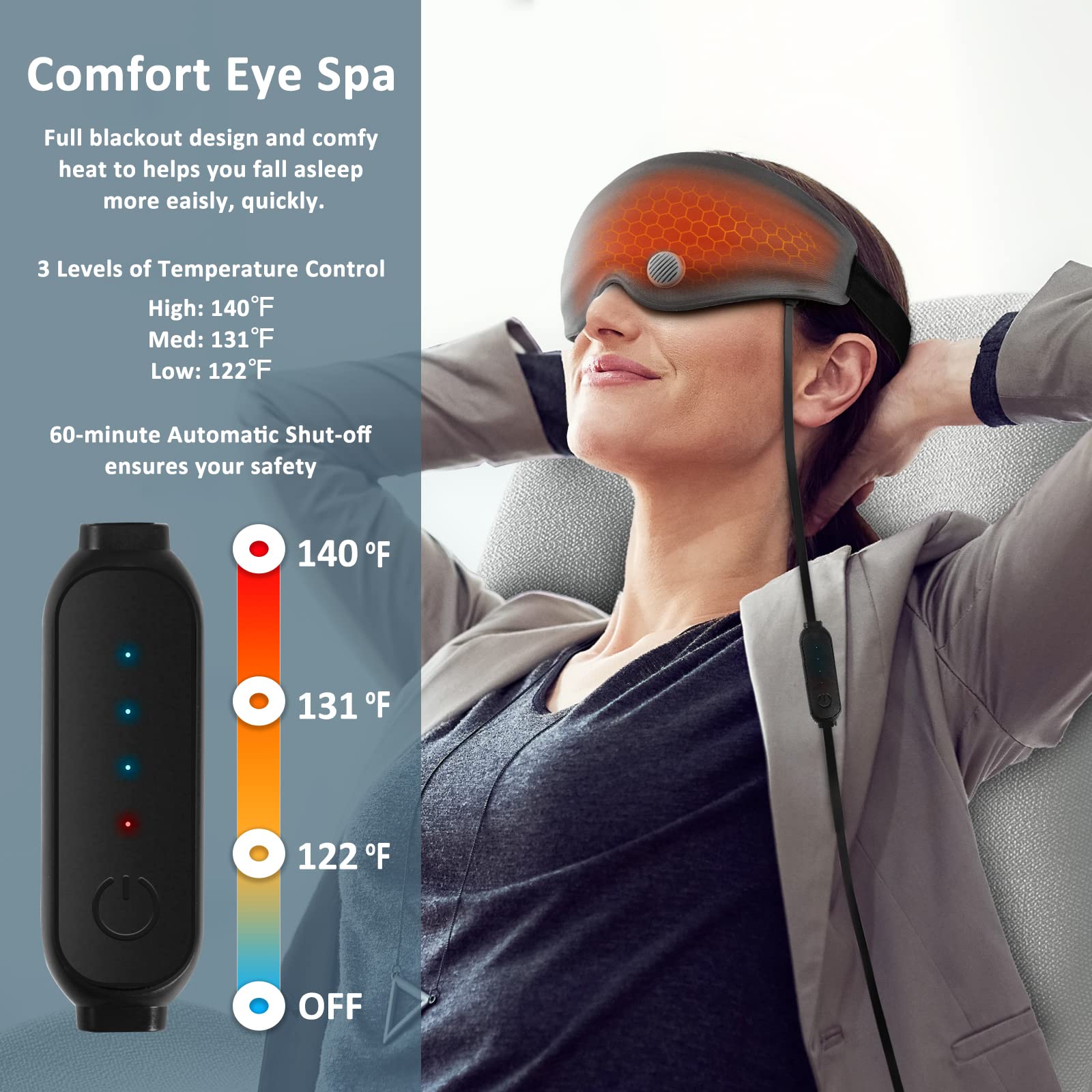 MOUNTRAX Heated Eye Mask, 3D Total Blackout Design for Sleep, Smart IC for Safe Eye Warming, Heating Pad for Dry Eyes, Improve Sleep Quality, Relieve Fatigue Puffiness Migraines (Grey)