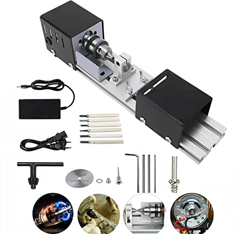 Mini Lathe Beads Polisher Machine DIY Machining for Table Woodworking Power Wood Tool Lathe Set Grinding (Black)