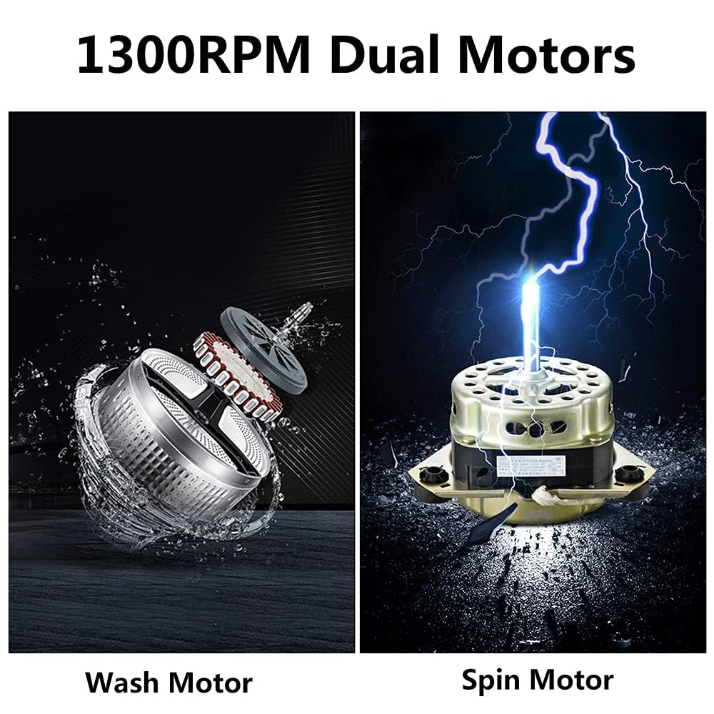 Portable Washing Machine and Dryer, 14Lbs Twin Tub Portable Washer Dryer Combo with Drain Pump, Semi-Automatic 7.7Lbs Washer Mini Laundry Machine with 6.6Lbs Spinner for Dorms, Apartments, RVs, Black