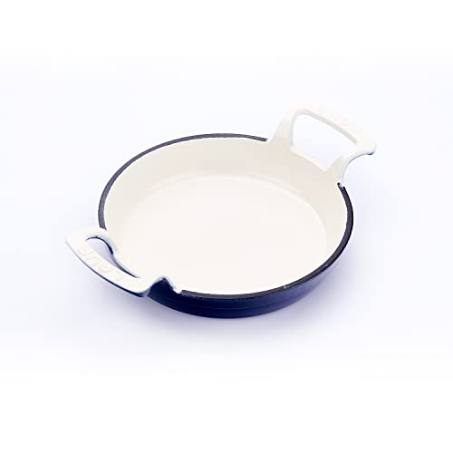 Lava Enameled Cast Iron Mini Ceramic Frying Pan - 6.3 inch Round, Oven Safe Small Cast Iron Skillet with White Ceramic Enamel Coated Interior, Baby Collection (Blue)
