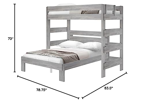 Plank+Beam Rustic Twin Over Queen L Shape Bunk Bed, Driftwood