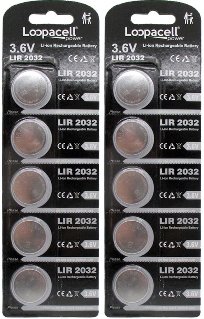 My Battery Supplier 10 Loopacell LIR2032 Lithium Rechargeable 3.6V Coin Cell Batteries