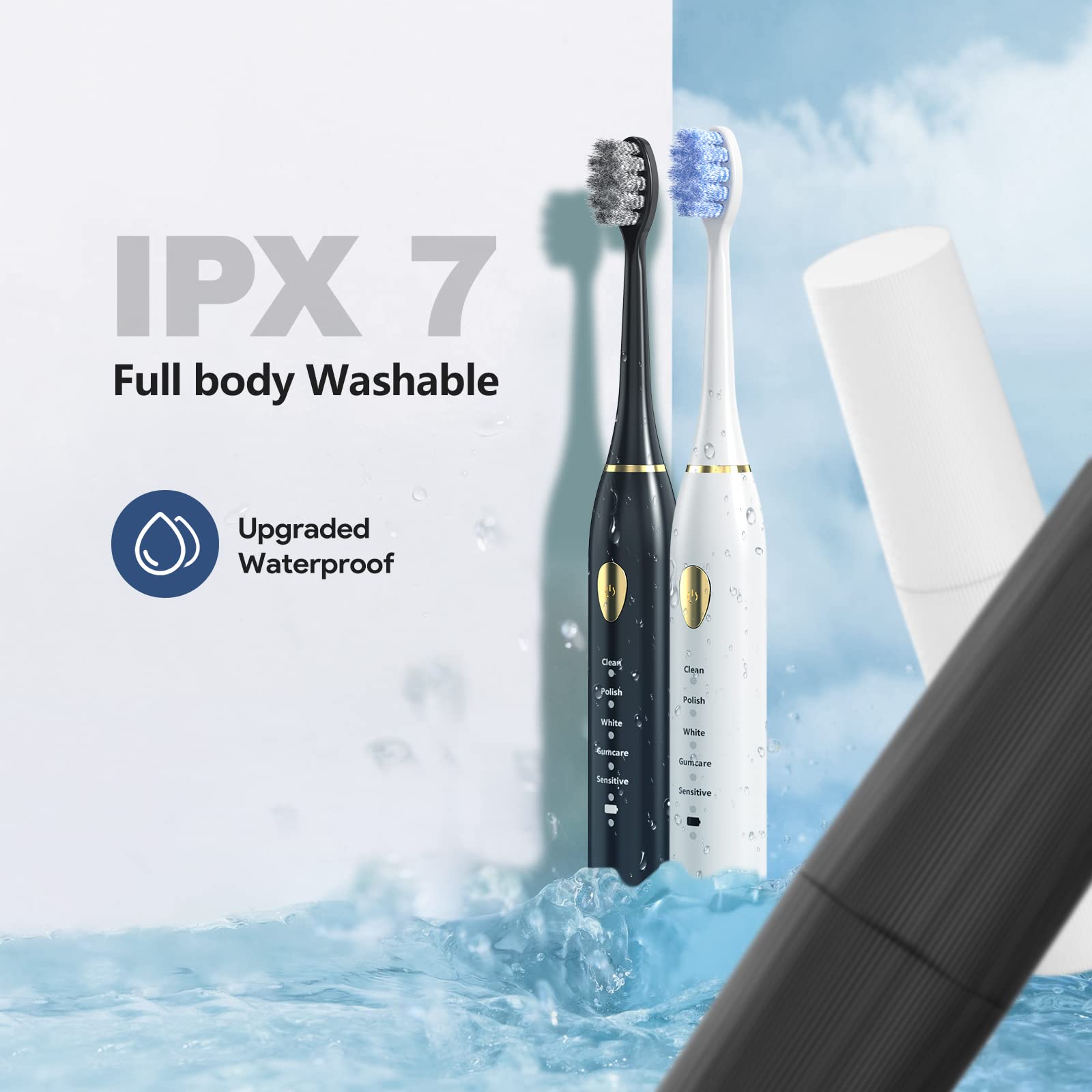 MOROLURU Electric Toothbrush Duo Dual Handle 5 Modes with Smart Timer and 16 Brush Heads & 2 Travel Cases Including IPX7 Waterproof ,Black&White