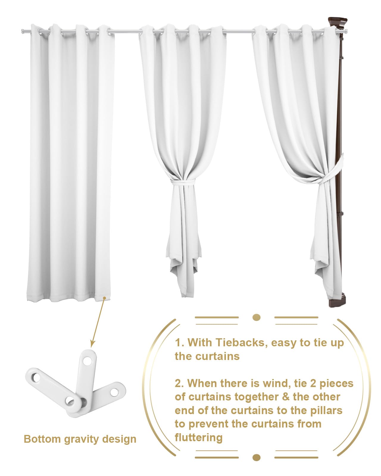 Outdoor Curtains for Patio Waterproof Stripe Indoor/Outdoor Curtain Tiebacks Khaki White Stripes Privacy Curtain Sun Blocking Farmhouse Grommet Drapes for Pergolas Gazebo Porch Balcony 2 Panel 54x84