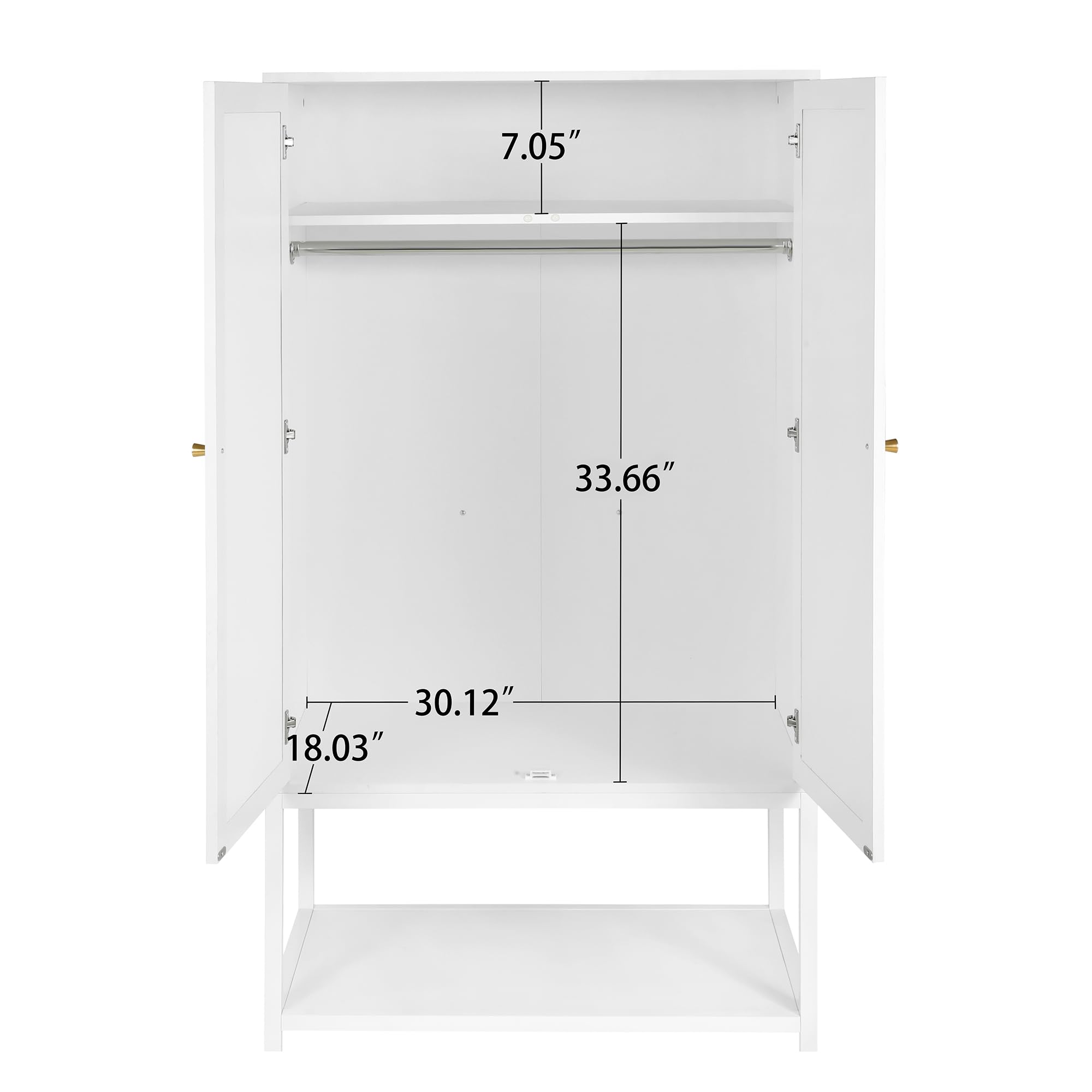 FOKWE Wardrobe Closet with 2 Doors, Rattan Wardrobe Cabinet with Shelves and Hanging Rail, Bedroom Independent Wardrobe Closet (White)