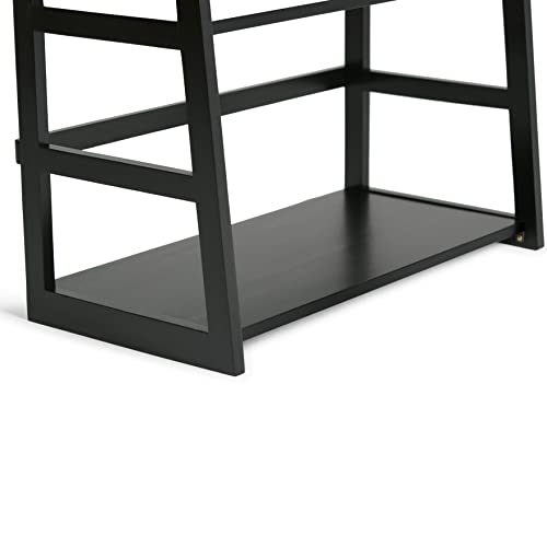 SIMPLIHOME Acadian SOLID WOOD 30 Inch Transitional Ladder Shelf Bookcase in Black, For the Living Room, Study Room and Office
