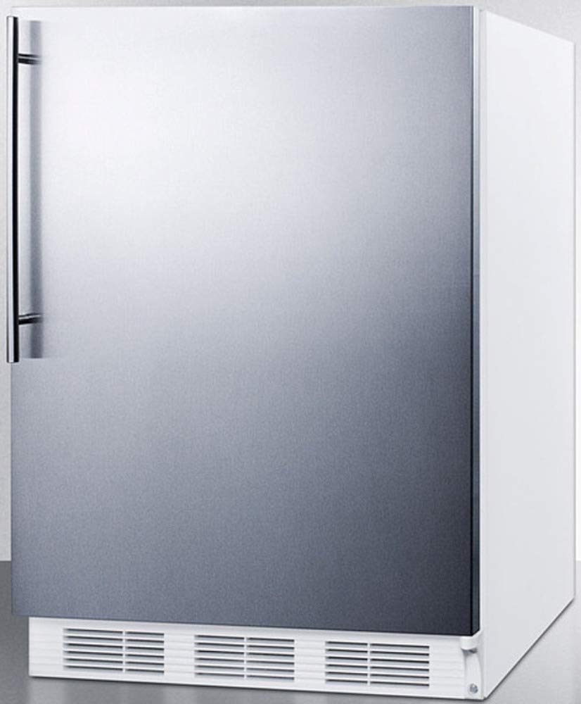 Summit Appliance FF61WBISSHV 24" Wide Built-In All-Refrigerator; 5.5 cu.ft.; Automatic Defrost; Stainless Steel Wrapped Door; Professional Thin Handle and White Cabinet