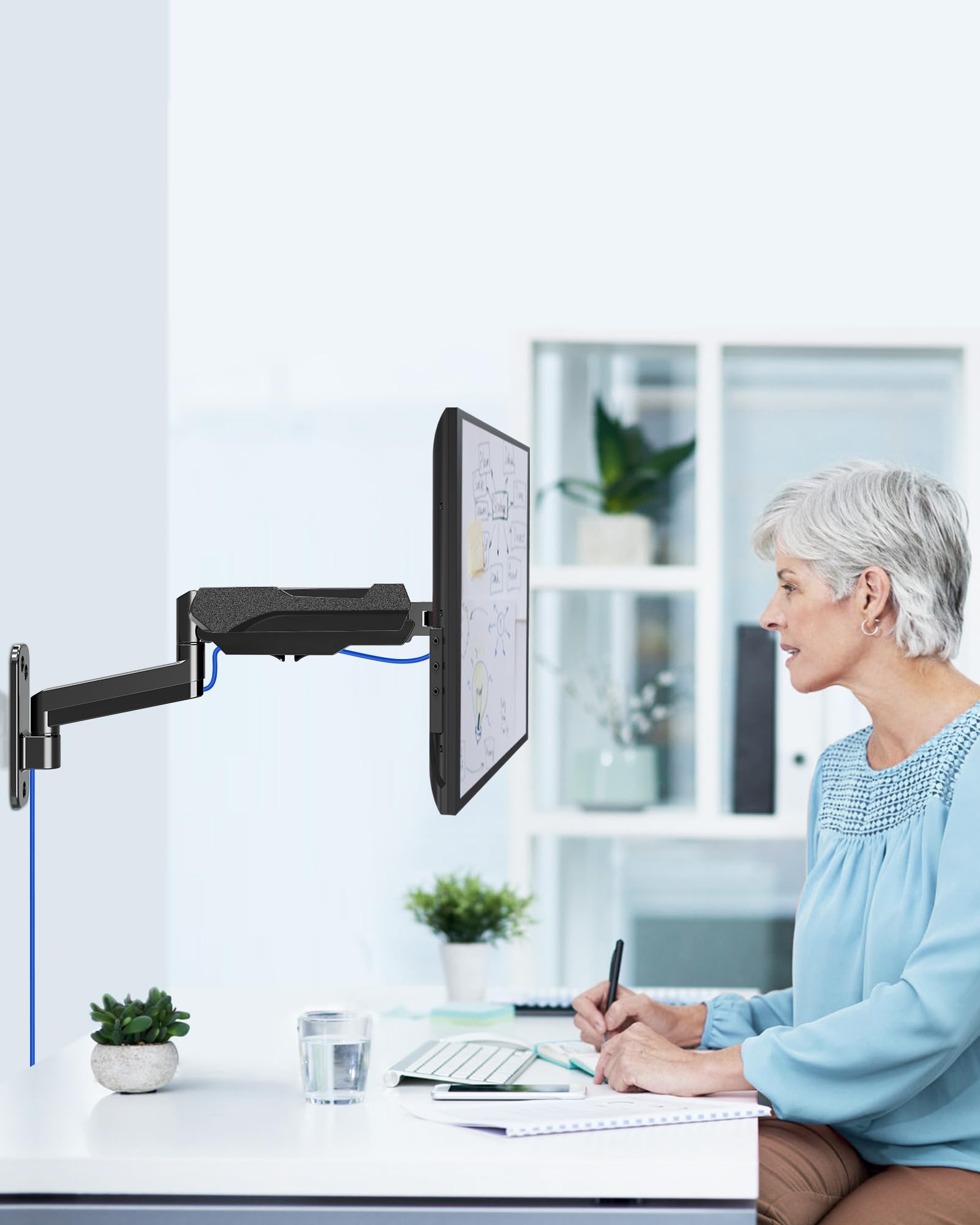 MOUNTUP Single Monitor Wall Mount for Max 32 Inch Computer Screen, Fully Adjustable Gas Spring Monitor Arm, Wall Mounted Monitor Holder Support 2.2-17.6lbs Display, VESA Bracket Fit 75x75mm, 100x100mm