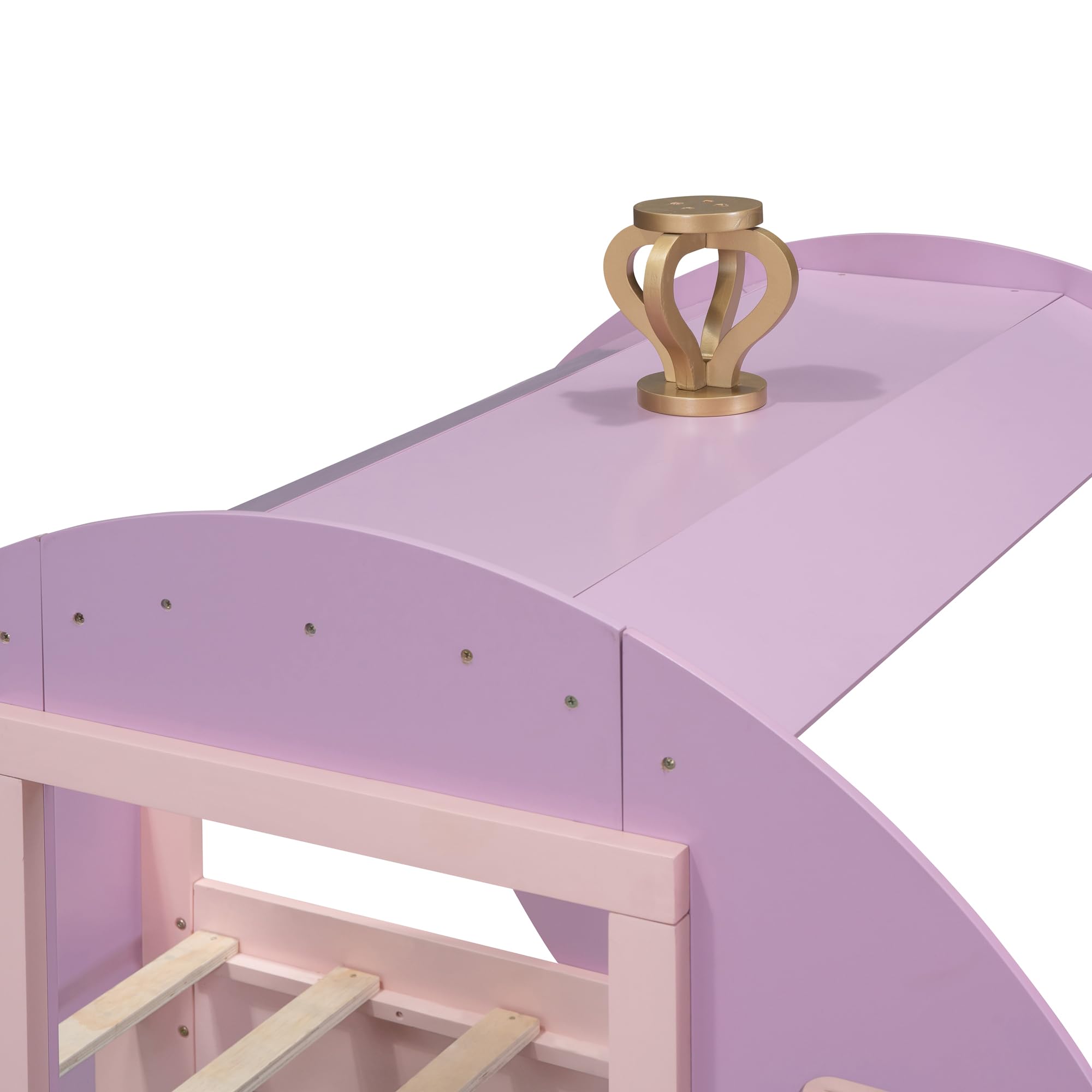 SOFTSEA Princess Twin Bed Frame, Wood Carriage Bed with Stairs, Purple+Pink, 88x55.9x59.1in, 112LBS, 300LBS Capacity, Includes Tools, for Girls