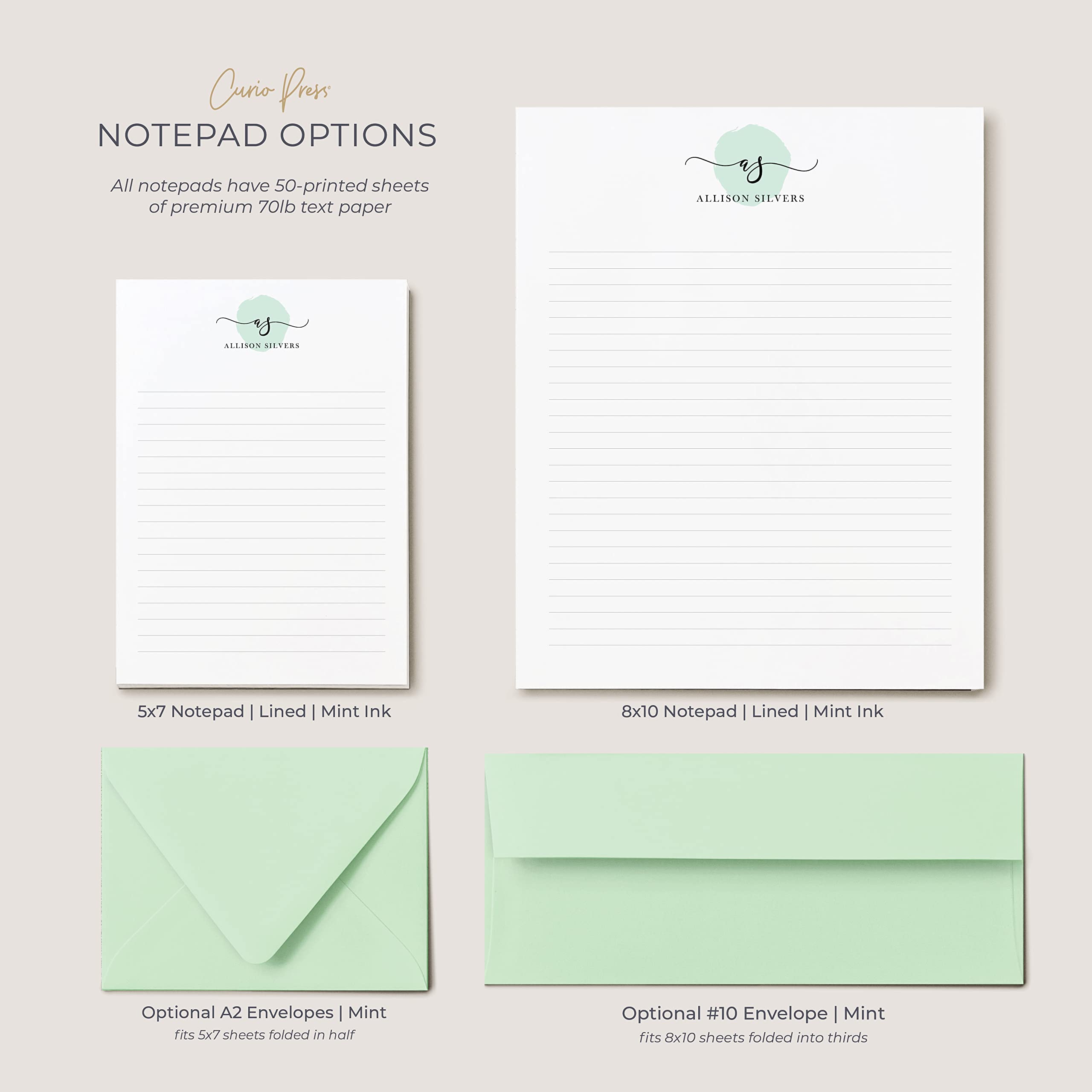 Monogram Personalized Two Letter Cursive Circle Logo NOTE PAD Stationery, Womens Stationary List Pad - DELICATE MONO NOTEPAD