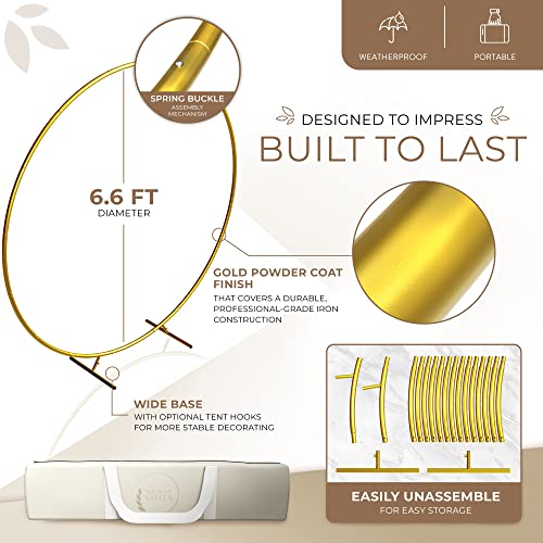 Round Backdrop Stand - 6.6 FT Gold Balloon Arch Stand Round Balloon Arch Frame Set - Durable Circle Metal Frame for Backdrop Storage Bag Rounded Arch Design for Indoor and Outdoor Party Decorations