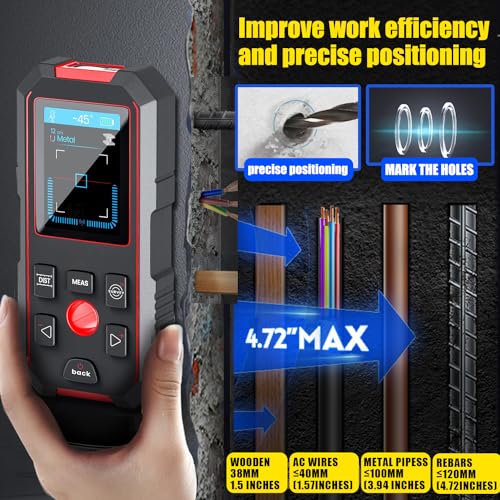 NOYAFA NF-518S Wall Scanner Stud Sensor 3IN1 Stud Detector Beam Detector Laser Rangefinder Digital Level Meter Tape Measure for Metal, Wood, Joists, AC Cord Rechargeable, Voice Annunciation