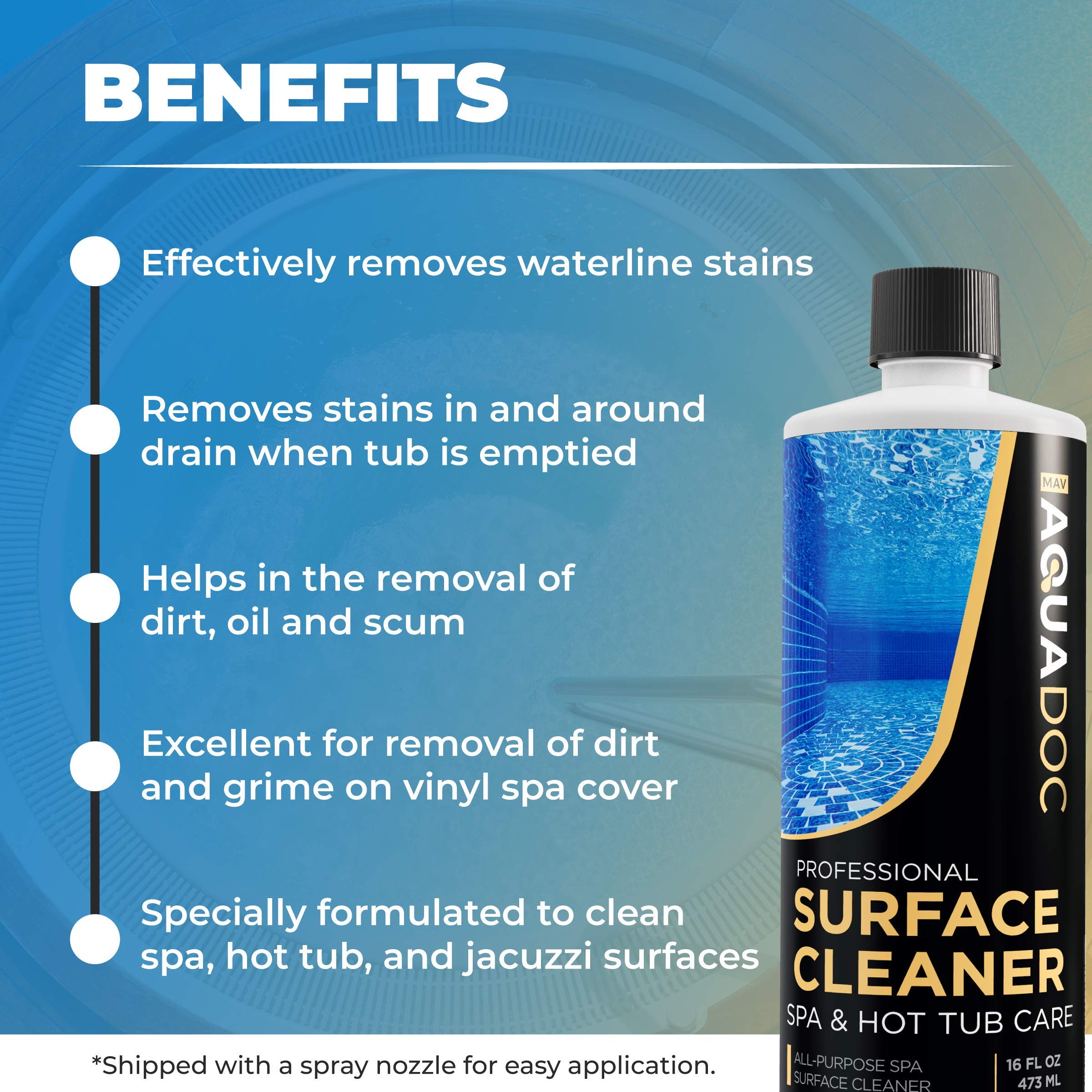 MAV AquaDoc Spa Cleaner & Hot Tub Cleaner Spray - Best Spa Surface Cleaner for Hot Tubs, Jacuzzi Cleaner & Hot Tub Surface Cleaner for Spa That Works as a Jacuzzi Cleaner & Tub Cleaner 16oz