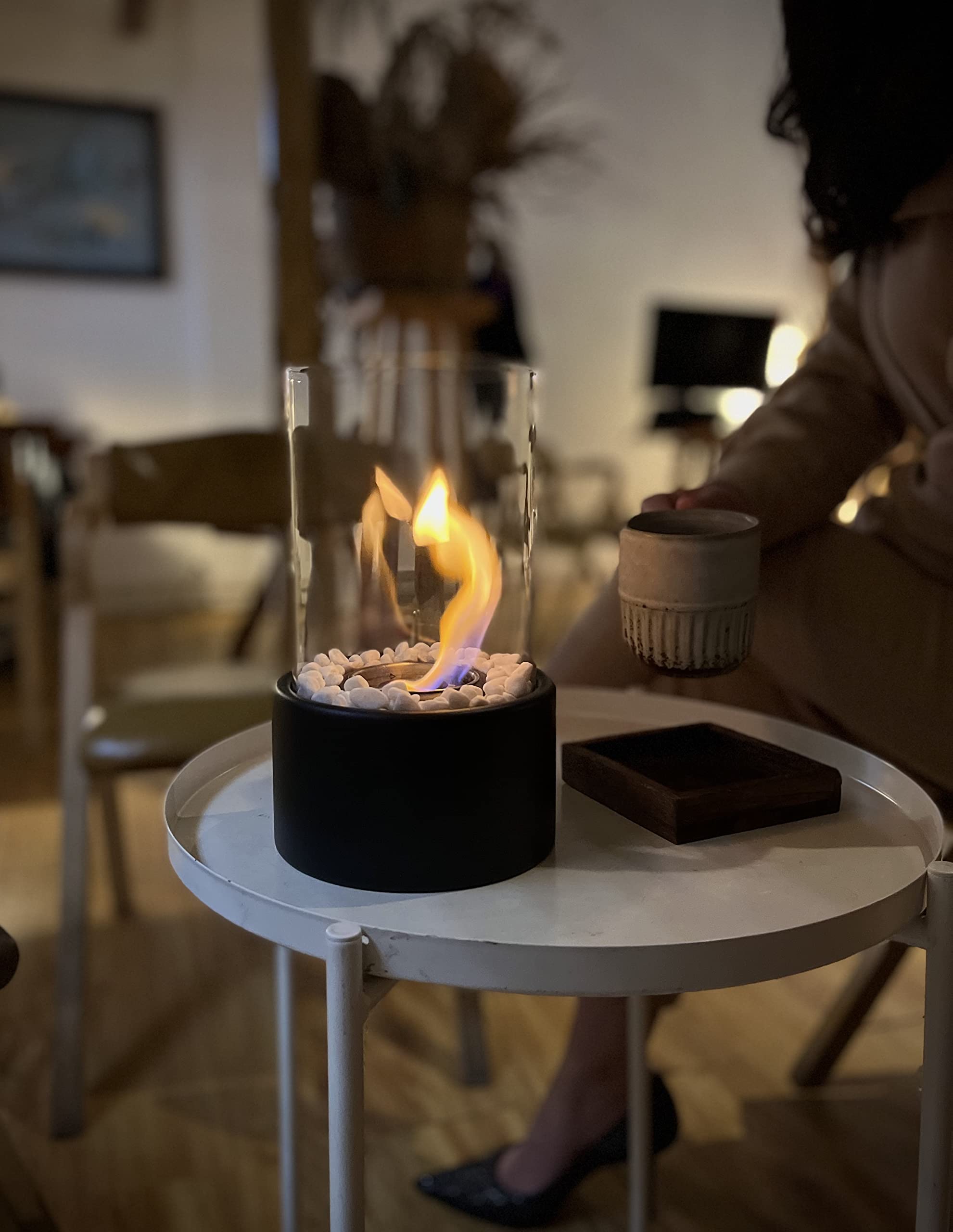 JAY'S HOME Table top Fireplace Portable Fire Pit Smokeless Indoor/Outdoor Fire Bowl Cozy Home Decoration Ethanol/Alcohol Fireplace, White