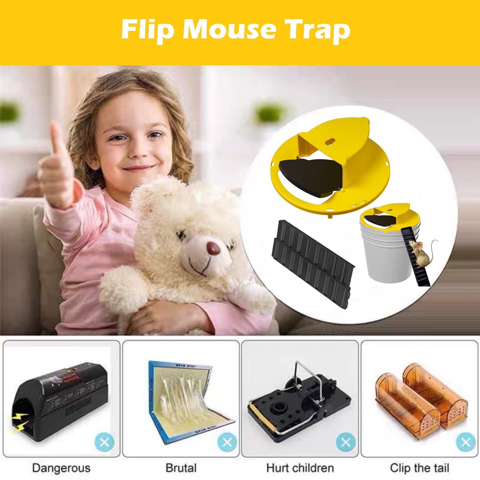 Mouse Trap Bucket Flip Lid,Mouse Rat Trap Bucket Lid,Auto Reset Multi Catch Humane Rat Trap for Indoor Outdoor | 5 Gallon Bucket Compatible | Mice Mouse Trap Bucket Lid (3Pack) a3