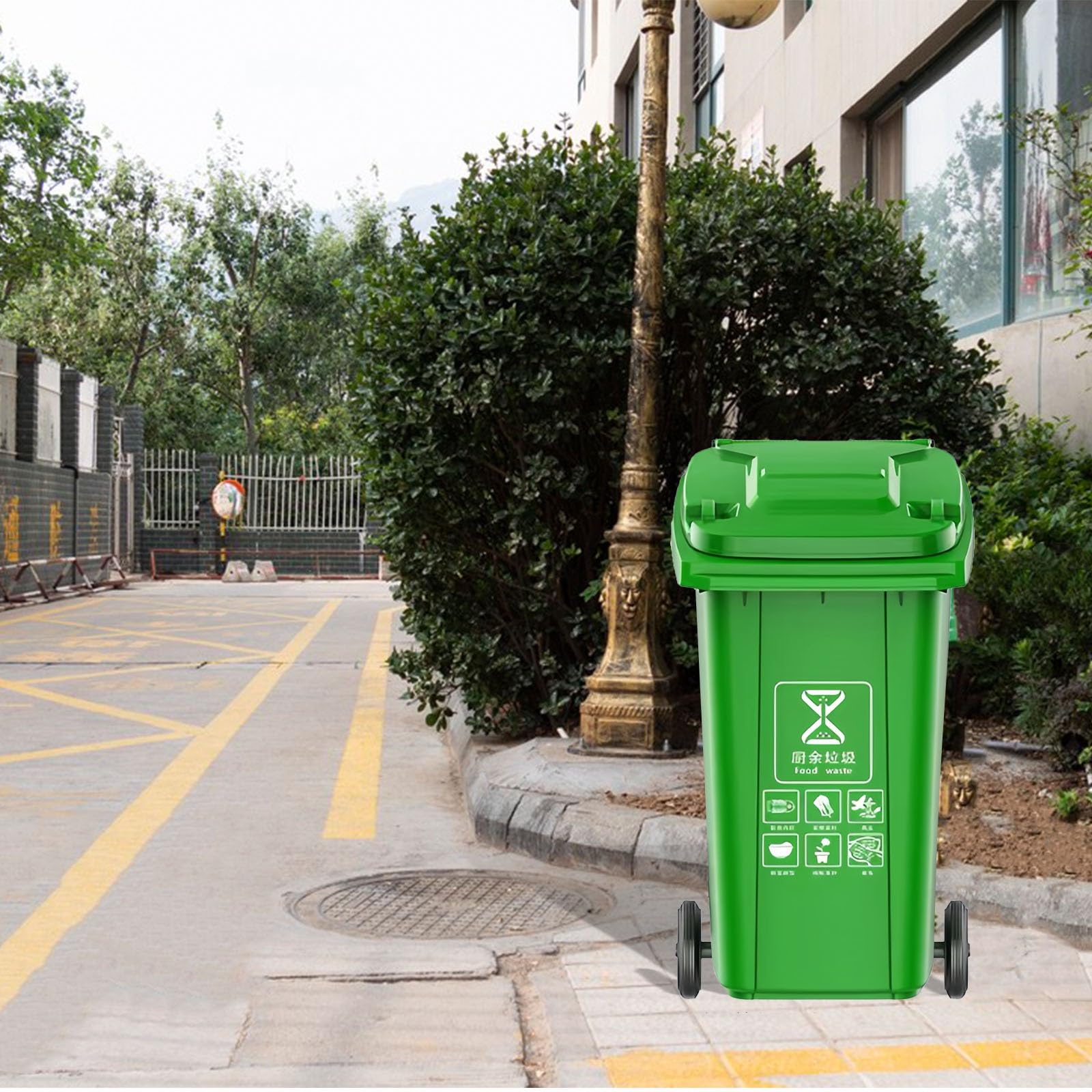 PSYBRYTHIA Large Outdoor Garbage Can Wastebasket with Lid & Resistant Wheels, 100L 120L 240L Large Capacity Commercial Trash Can for Patios, Kitchens, and Outdoor Entertaining(Blue)