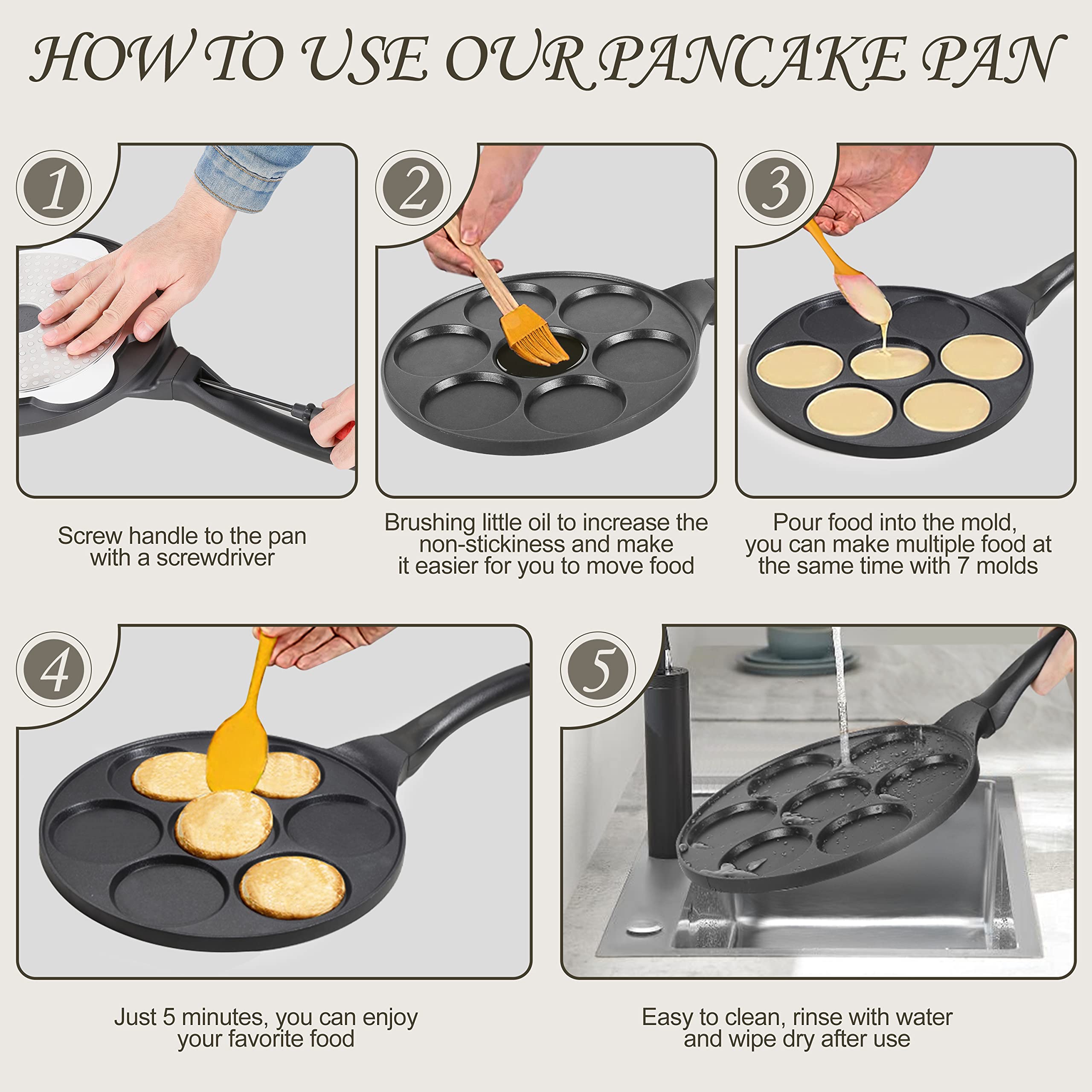 KRETAELY Pancake Pan Nonstick Pancake Griddle Mini Pancake Maker with PFOA Free Coating pancake mold Suitable for All Cooktops