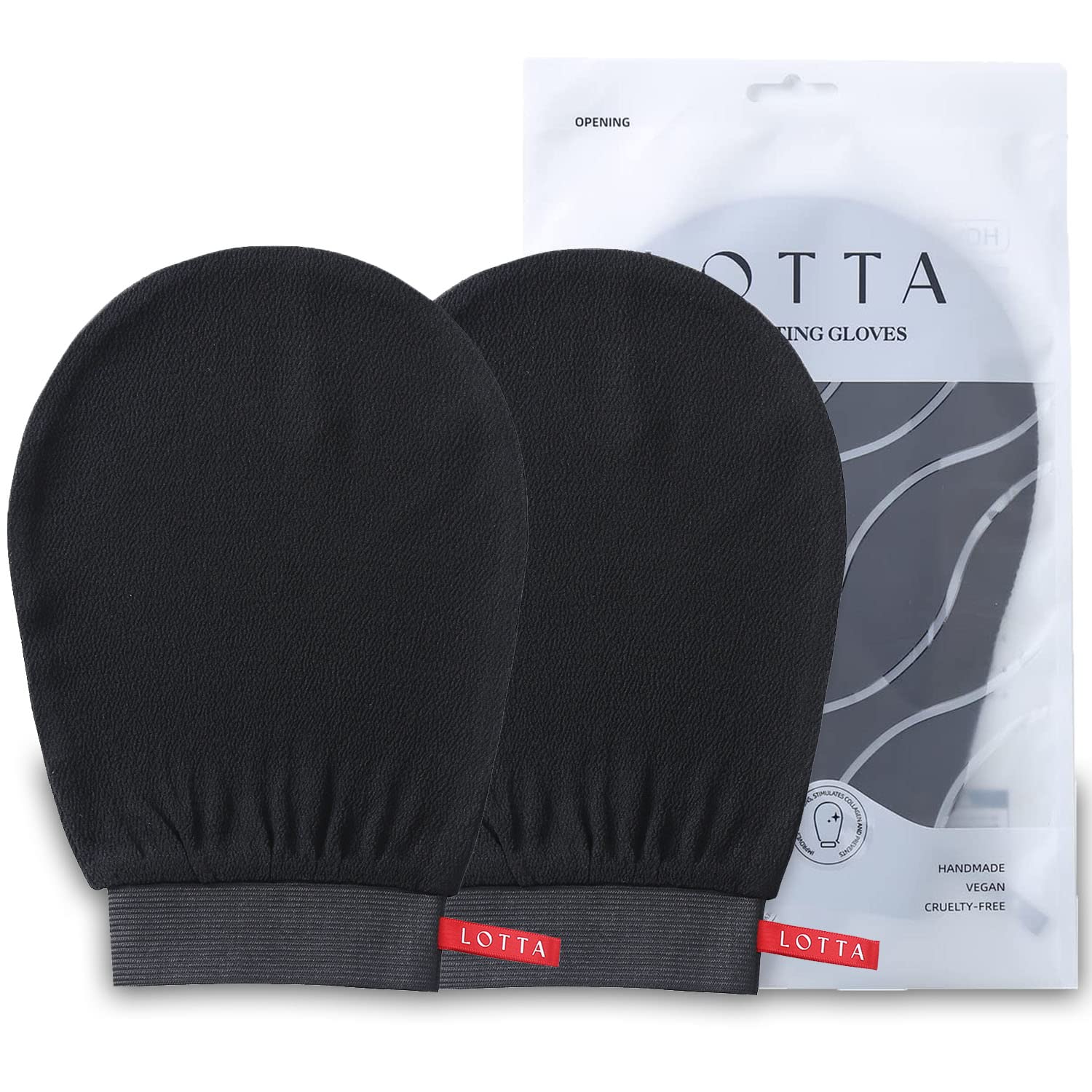 LOTTA Korean Exfoliating Mitt Exfoliating Glove for Face 2Pcs Exfoliating Gloves Bath Bathing Tanning Mitts Self Tanner Shower Body Scrub Large Size Suitable for Men and Women Black