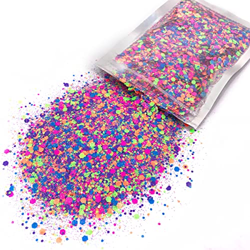 Neon Rainbow - Electric Bliss Beauty - Chunky Biodegradable Glitter for Festivals, Crafts, Cosmetics - Eco Friendly Body Glitter for Hair, Nails, Face & More (Rainbow)