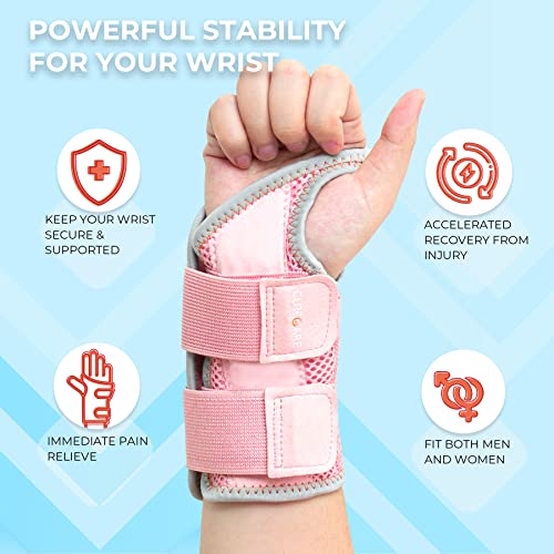 New Updated Carpal Tunnel Wrist Brace, Breathable Wrist Splint for Men & Women, Wrist Brace Night Support with 2 Adjustable Straps, Hand Brace for Tendonitis, Arthritis (Right Hand-Pink, S/M)