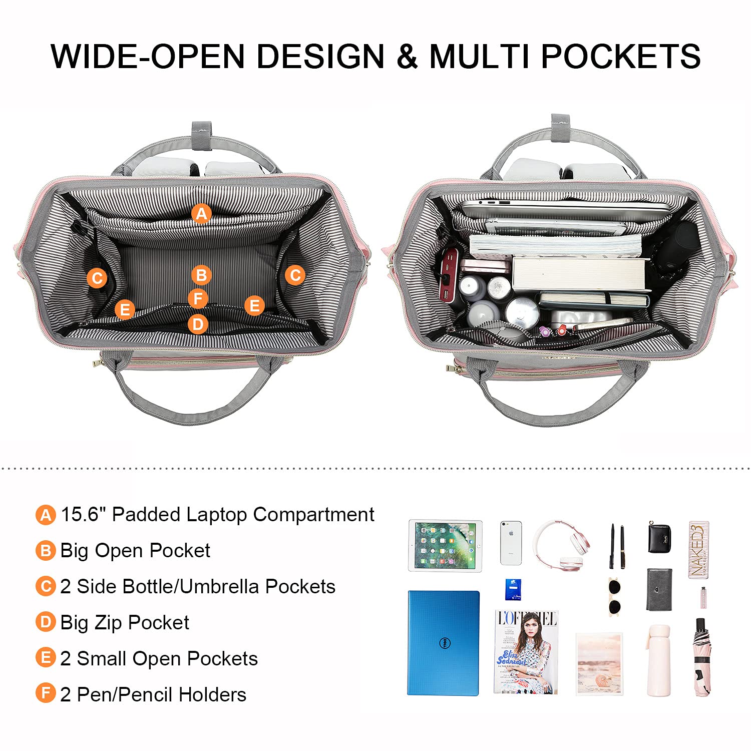 LOVEVOOK Laptop Backpack Purse for Women Fashion Work Backpack Large Capacity Computer Backpack 15.6 Inch Travel Backpack Nurse Teacher Bag Large Capacity Waterproof Backpack with USB Port