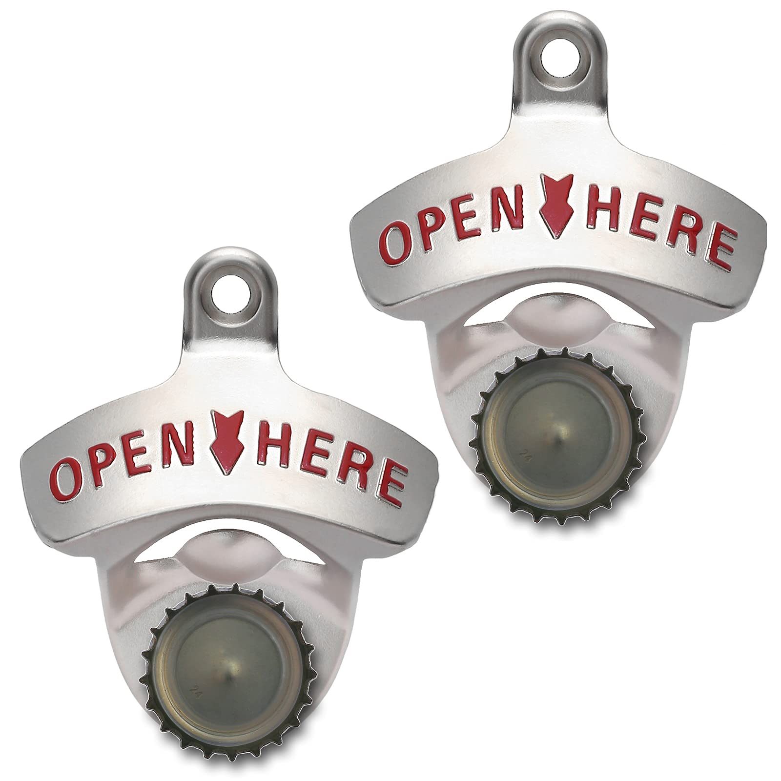 Luwanburg Stainless Wall Mounted Magnetic Beer Bottle Opener- Silver Magnetic Bottle Cap Opener Mountable (Pack of 2)