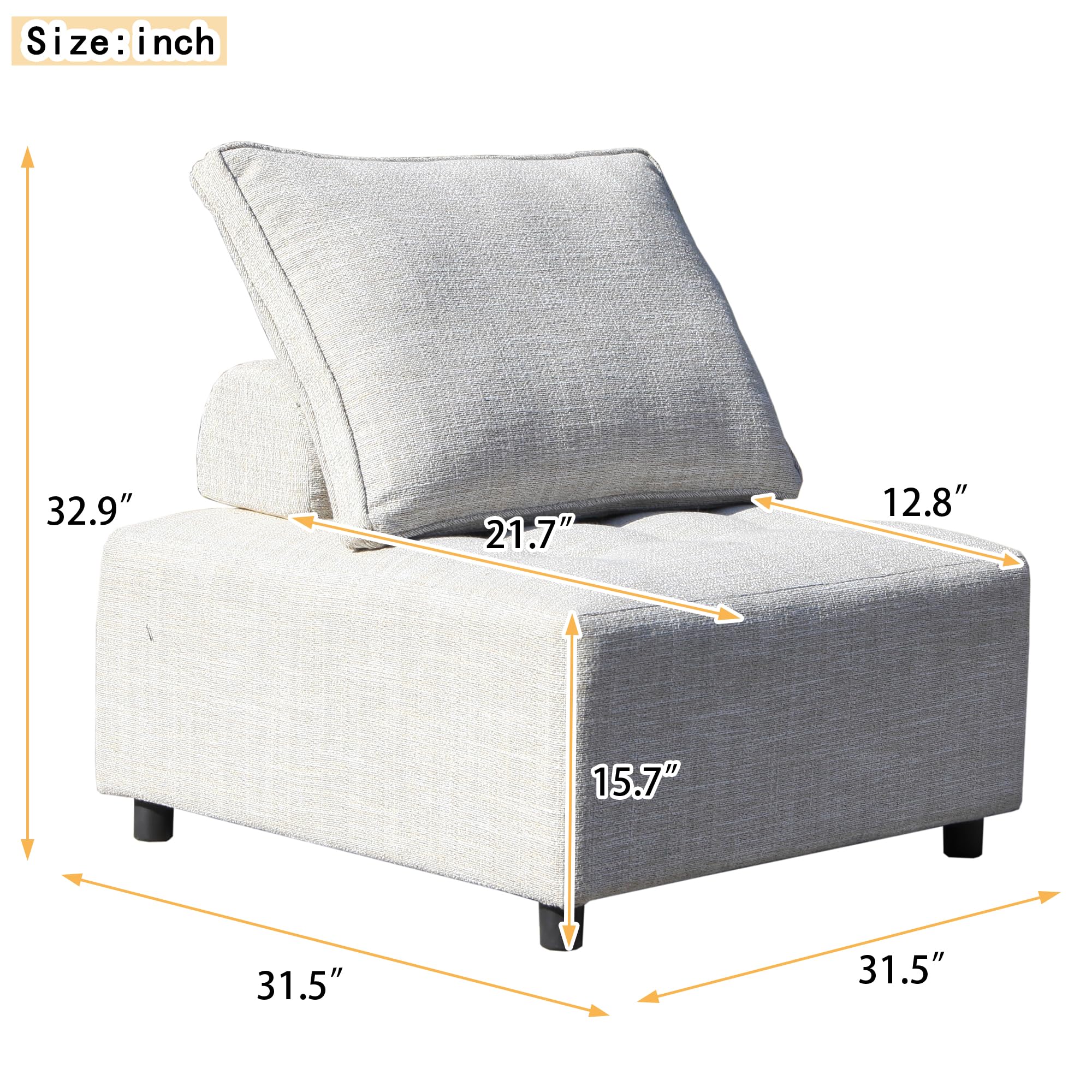 ROCKINGRUN Modular Sectional Sofa,1 Seat Modern Convertible Sofa Couch,Linen Fabric Single Sofa,Free Combination into L Shaped Sofa, Sofa Sleeper, Sofa Set for Bedroom, Living Room,1PCS Beige