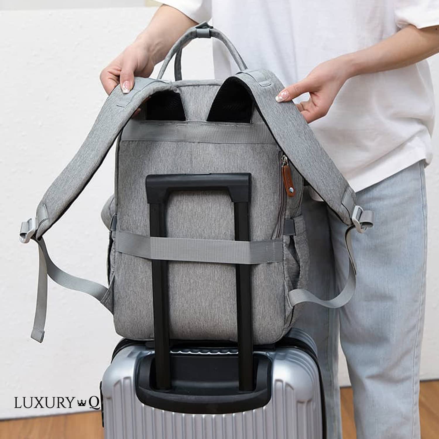 Luxury Queen Diaper Bag Backpack with Portable Changing Pad, Pacifier Case and Stroller Straps, Large Unisex Baby Bags for Boys Girls, Multipurpose Travel Back Pack for Moms Dads Gray