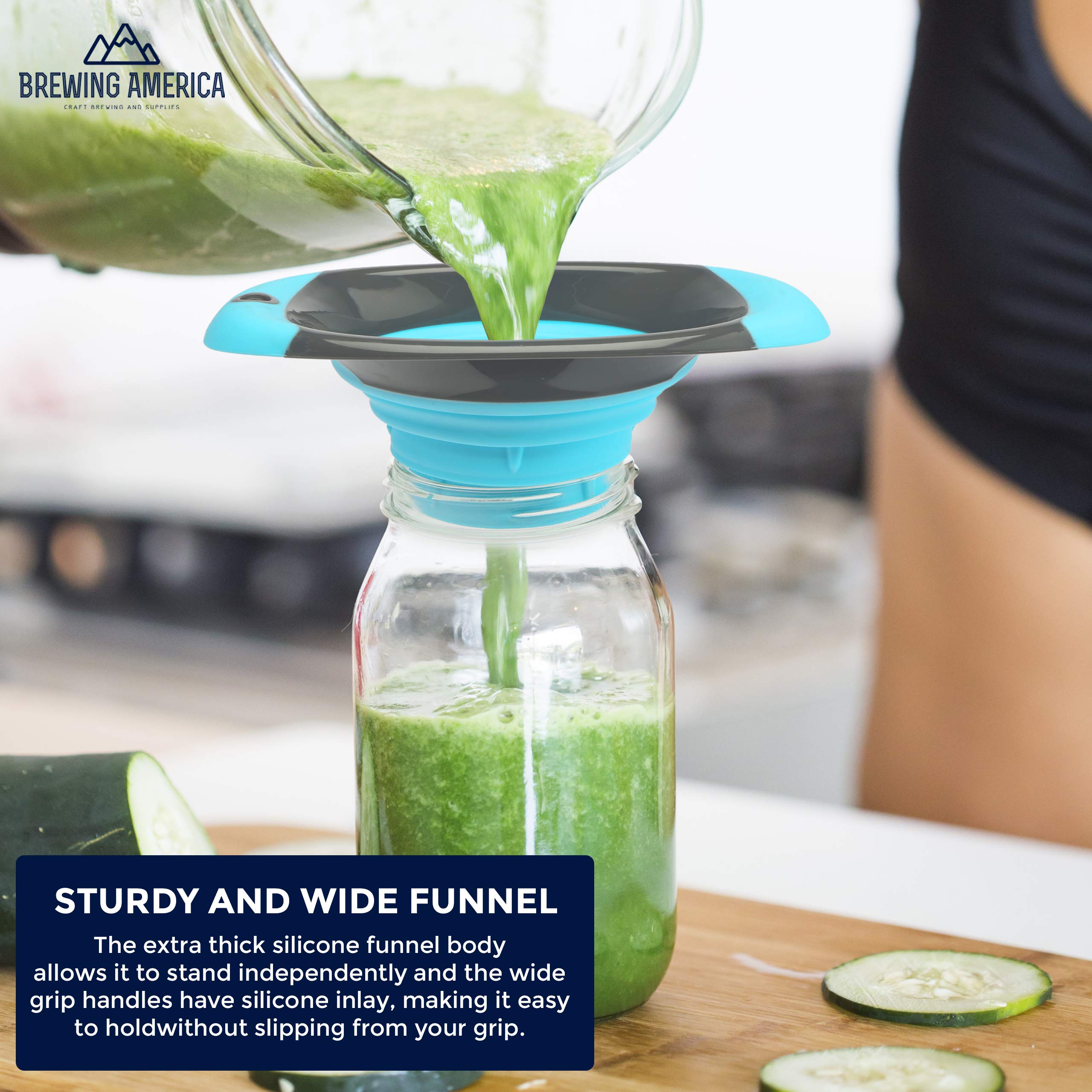 Kitchen Canning Funnel β Collapsible Silicone Food Funnel for Wide Mouth and Regular Mason Jars β Flexible Use for Coffee, Liquid, Jam, Cooking, Baking, Crafts - Teal/Gray