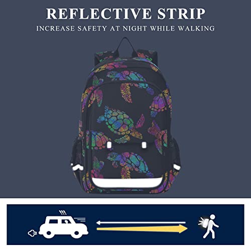 Rainbow Sea Turtle Ocean Backpack for Women Men, Large Student School Bookbag 15.6 in Laptop Bag Purse Travel Casual Daypack