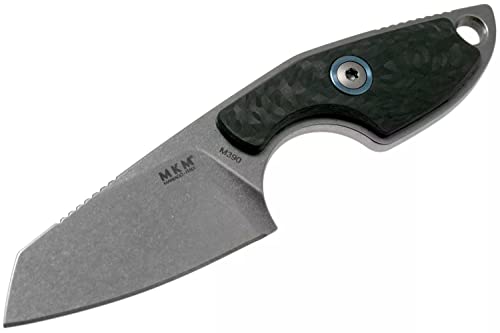 MKM Maniago Knife Makers MIKRO 2 Sheepsfoot Fixed Blade Neck Knife and EDC Tool - M390 Super Steel, Full Tang, Designed by Jesper Voxnaes, Made in Italy (Carbon Fiber)