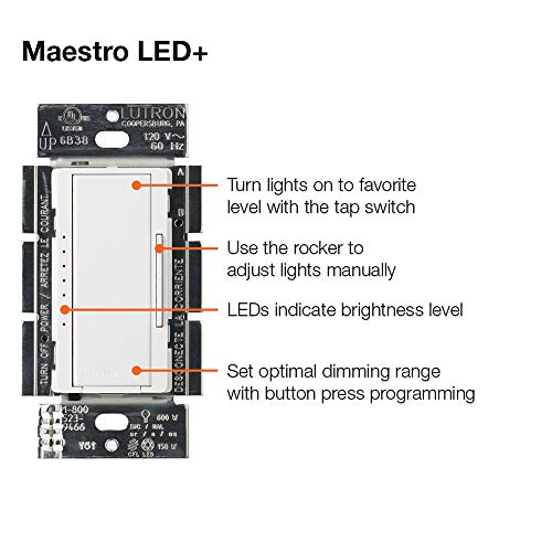 Lutron Maestro LED+ Dimmer Switch for Dimmable LED, Halogen and Incandescent Bulbs, 150W/Single-Pole or Multi-Location, MACL-153M-WH, White (2-Pack)