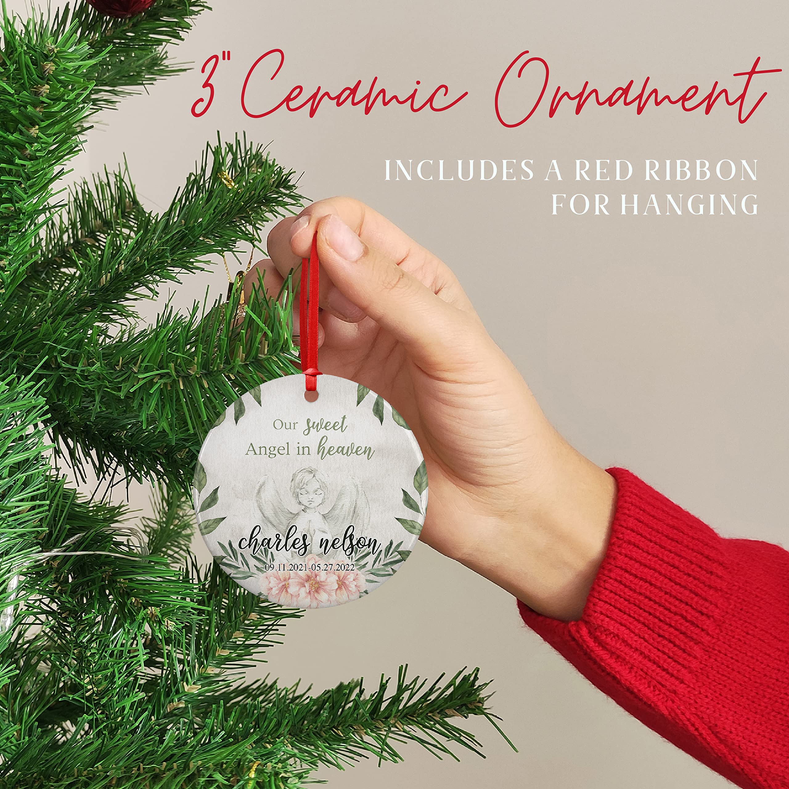 Miscarriage Gifts for Mothers, Personalized Memorial Ornaments Baby Christmas in Heaven, Custom with Name & Date - 6 Designs - Infant Loss Bereavement Gift for Parents, Remembrance Sympathy Gift, D4