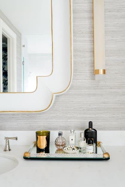 Maison Tray — by Alice Lane Home Collection — Gold, Glass, and Brass — Large and Elegant Decorative Platter — Coffee Tables, Home, Kitchen and Bathroom