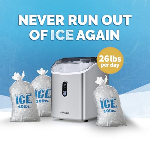 Newair Nugget Countertop Ice Maker Machine | 26 lbs. | Sonic Ice Maker in Stainless Steel, Self-Cleaning Function, Refillable Water Tank, Perfect Canes Ice for Kitchens, Offices, Home Coffee Bars