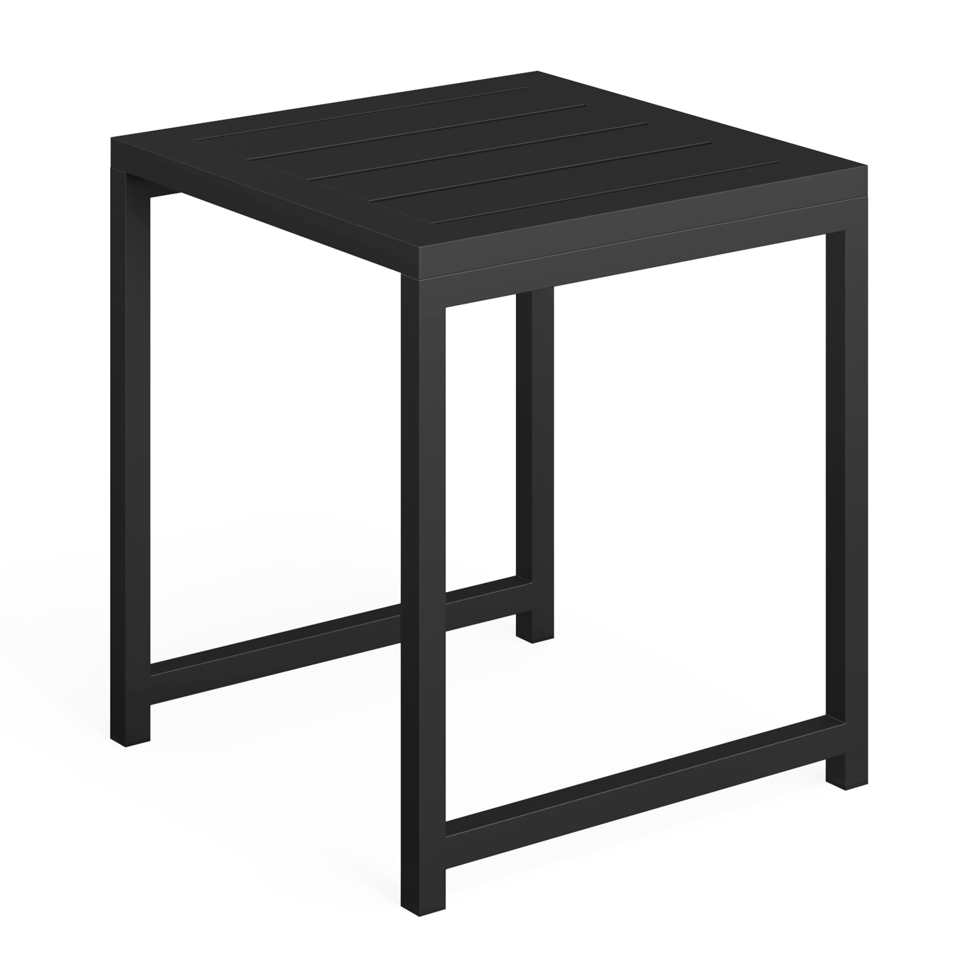 Solaste Aluminum Outdoor Patio Side Table, Water-Resistant Metal Patio Side Table with Slatted Top, Square Outdoor End Tables for Deck Garden Poolside, Black