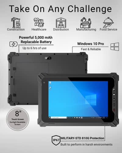 Minno Intrepid Rugged Windows Tablet with 2D Scanner (8 Inch)