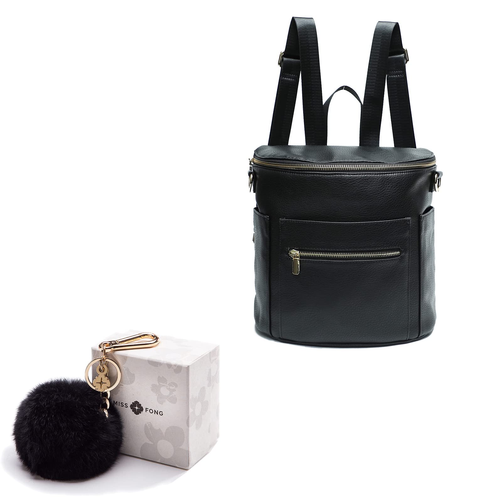 miss fong Mini Diaper Bag Backpack, Baby Bag,Leather Diaper Bag Tote, Diaper Tote Bag Backpack Pom Pom Keychain Bundle