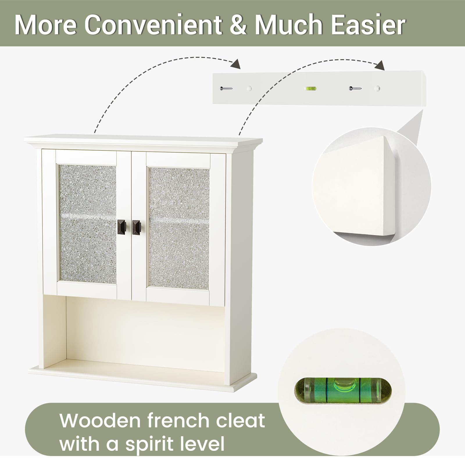 MXARLTR Wall Mount Bathroom Storage Cabinet, Medicine Cabinet with Tempered Glass Door and Buffering Hinge Over Toilet Storage Cabinet Wall Mounted Organizer Above Toilet Storage Cabinet (Cream White)