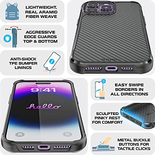 REBEL Phone iPhone 14 Pro Max Case Series GEN-4 Aramid Fiber, Strong MagSafe Compatible, Protective Shockproof Corners, Metal Buttons, Upgraded Slim Case for iPhone 14 Pro Max 6.7 2022 (Black)