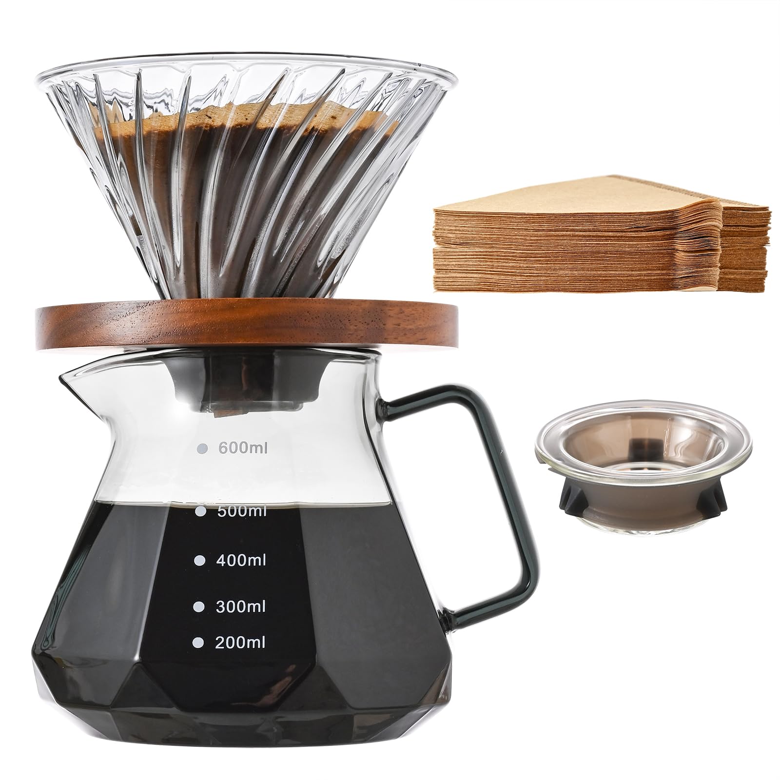 NEWOUGER Pour Over Coffee Maker With Paper Filter 100 Sheets,Gray 20 Oz Pour Over Coffee Dripper Set Borosilicate Glass Coffee Carafe,For Home,Camping, Hiking (Gray)…