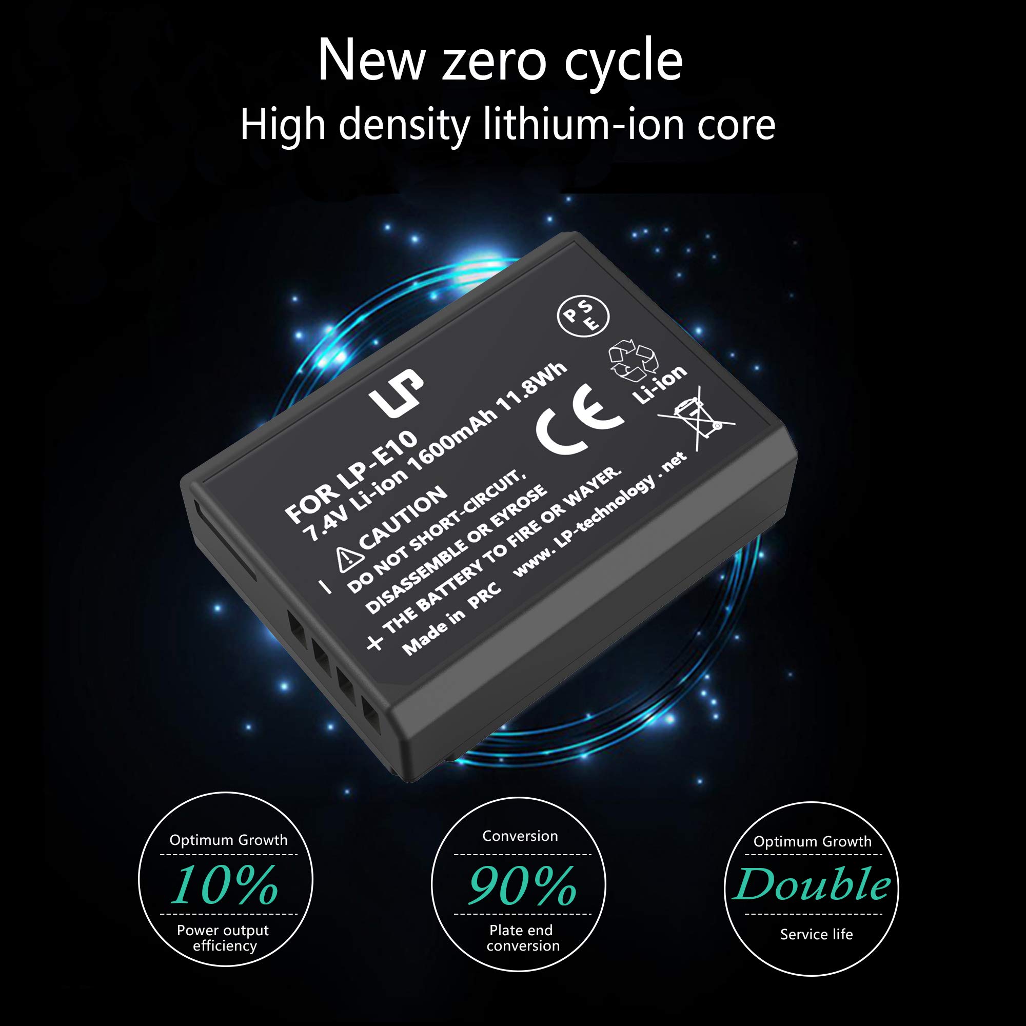 LP-E10 Battery Charger Pack, LP Replacement Battery & Charger Compatible with Canon EOS Rebel T7, T6, T5, T3, T100, 4000D, 3000D, 2000D, 1500D, 1300D, 1200D & More (NOT for T3i T5i T6i T7i)