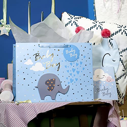 MAYPLUSS 16" Extra Large Gift Bag with Greeting Card and White Tissue Paper - Baby Boy 3D Making Design