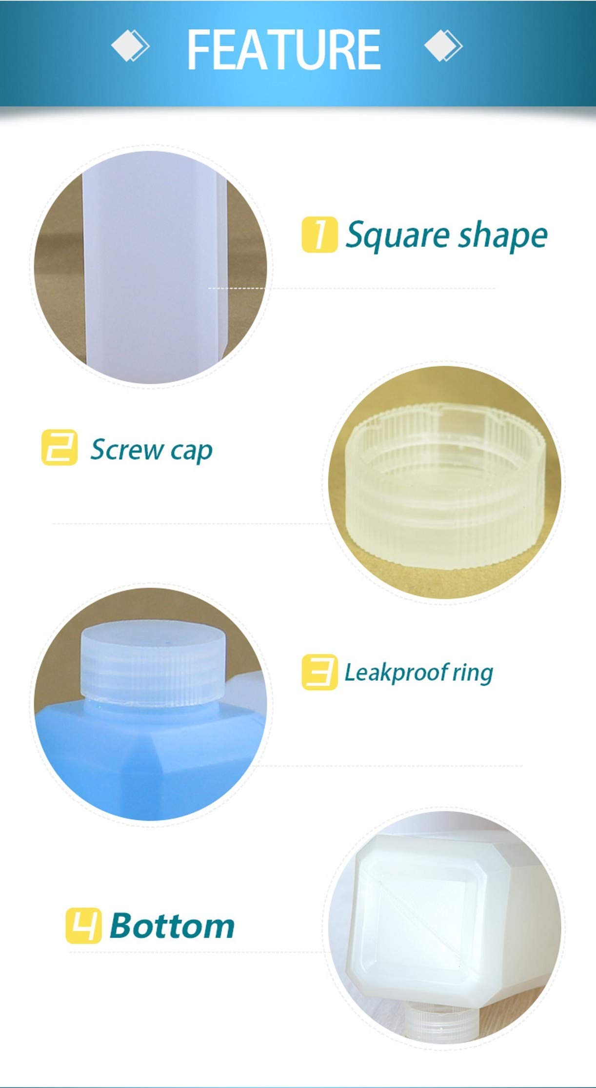 MUGgYz 10-Pack (500ml) Empty Square Plastic Bottle with Lid for Liquid Oil Reagent Food Grade HDPE Container Leakproof Refillable Bottles