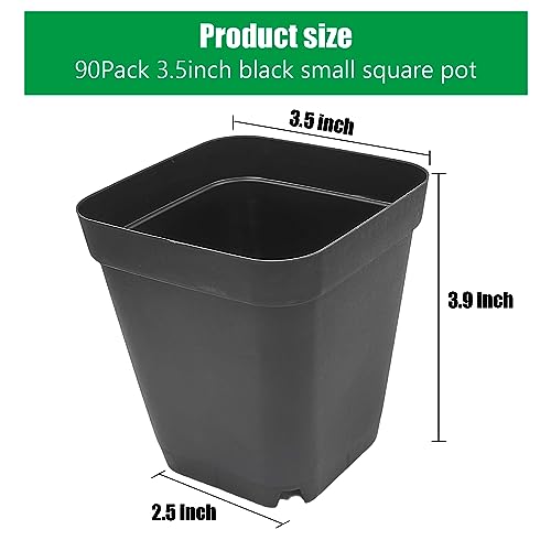 RooTrimmer Black 90-Pack 3.54 X 3.54 inches Square Nursery Seedling Flower Pot Plastic Thick Seed Start Germination Pot for Plant Propagation and Seeding,Sturdy Suit for 1020 Trays