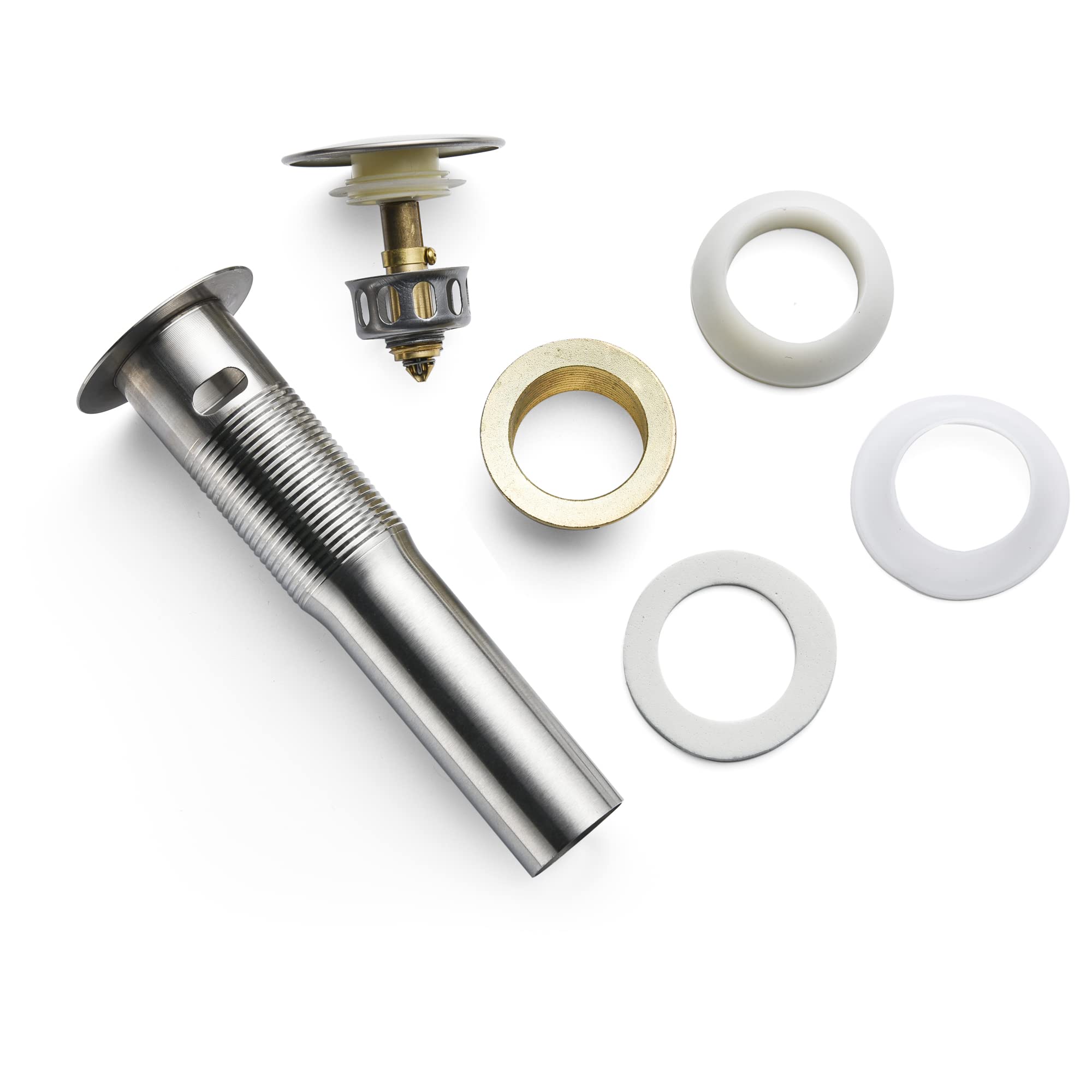 Rockgoya Bathroom Sink Drain,Drain Stopper Bathroom Sink with Overflow,Pop Up Drain Assembly with Detachable Strainer Basket,Built-in Anti-Clogging Strainer,Stainless Steel Brushed Nickel